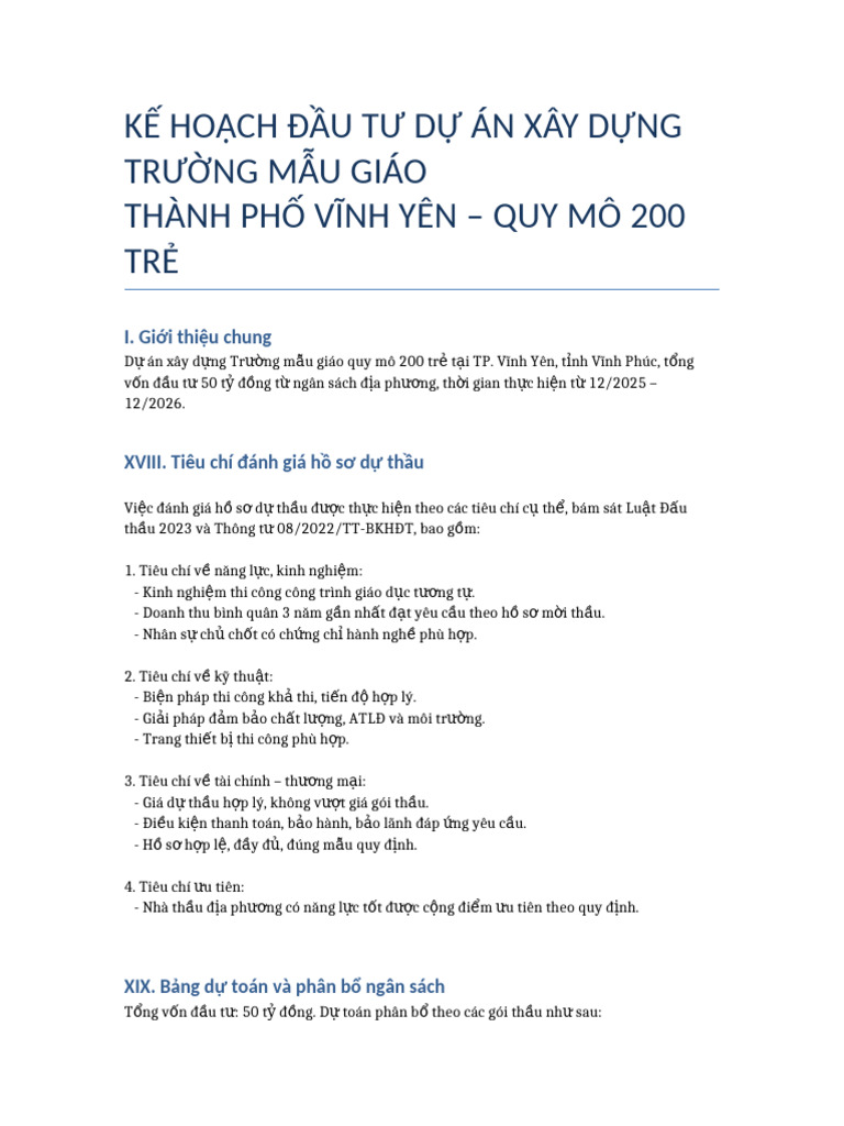 Ke Hoach Dau Tu Truong Mau Giao Dauthau Ngansach | PDF