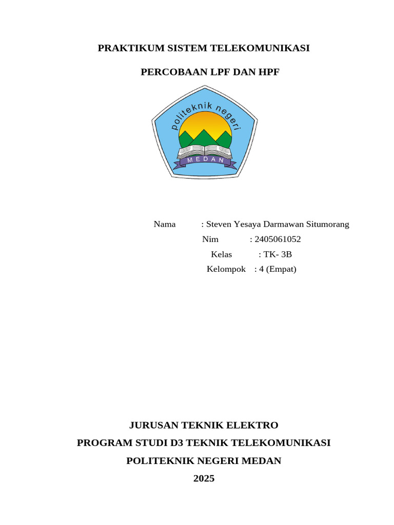 Praktikum LPF dan HPF Teknik Telekomunikasi | PDF