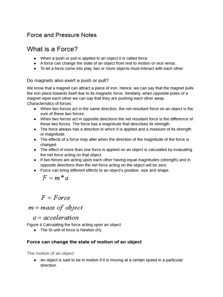 Force and Pressure Notes | PDF | Force | Pressure