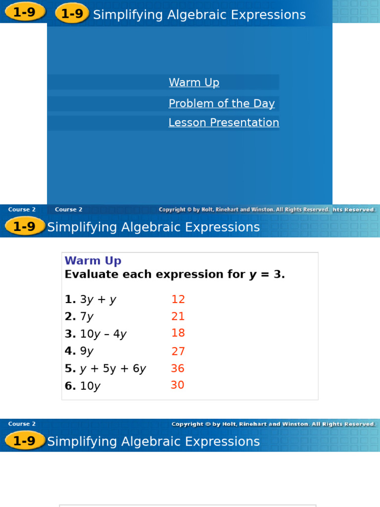 Ch2 Simplifying Algebraic Expressions | PDF | Variable (Mathematics ...