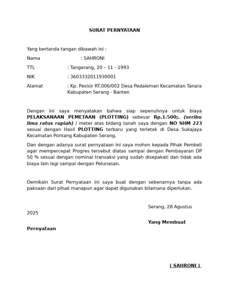 Pernyataan Ploting Roni[1] | PDF