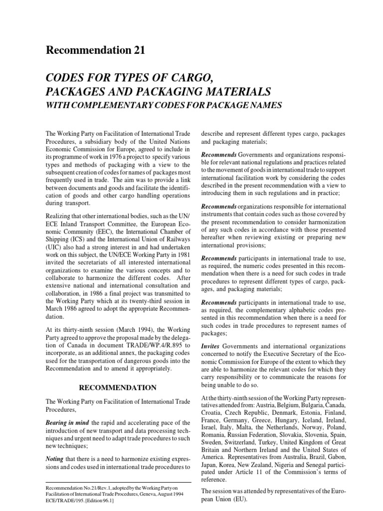 Cargo Packaging Codes and Types | PDF | Packaging And Labeling | Cargo