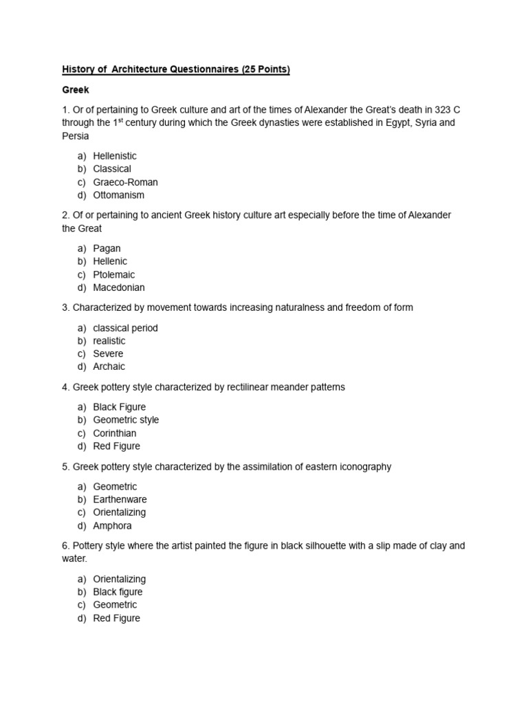 Greek Architecture Questionnaire Guide | PDF | Ancient Greece ...