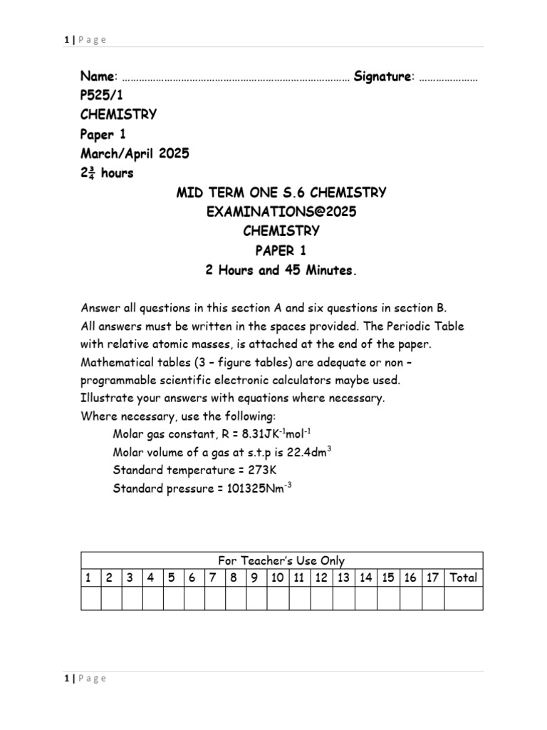 s.6 Chem - 1 by DR Opio | PDF | Chemistry | Physical Sciences