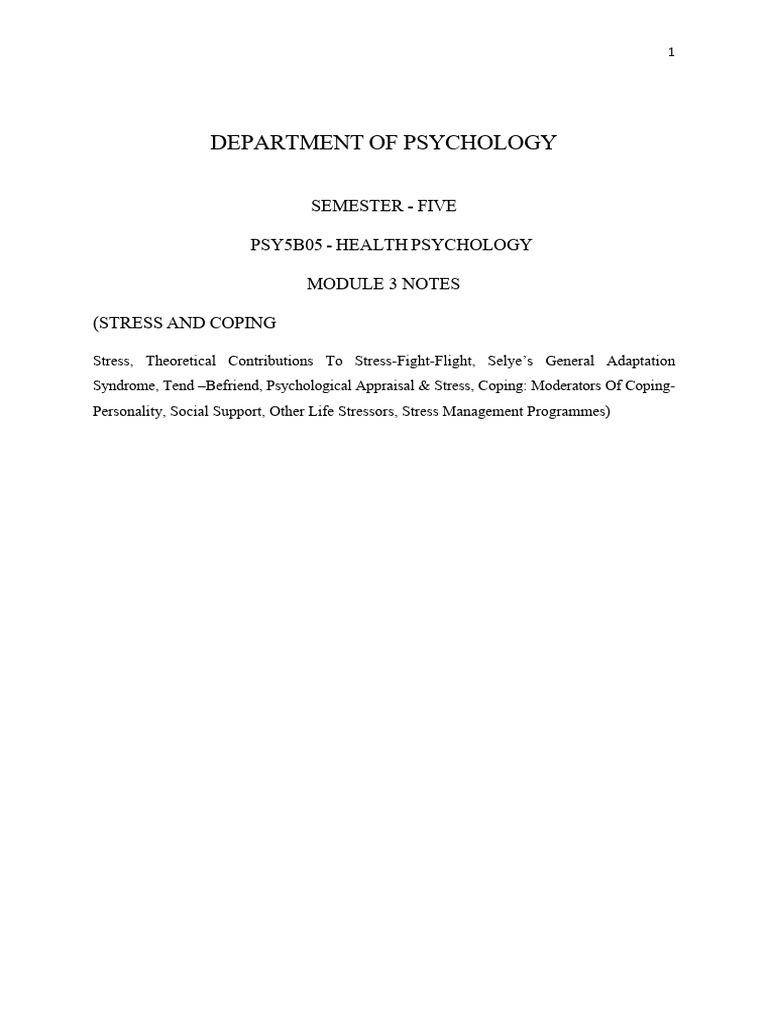 Health Psychology Module 3 | PDF | Stress (Biology) | Hypothalamic ...