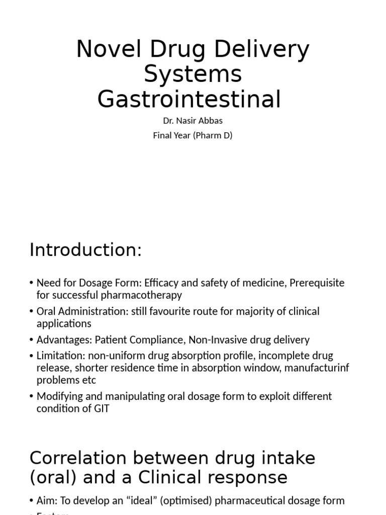 Novel Drug Delivery Systems (GIT) DR Nasir | PDF | Gastrointestinal ...