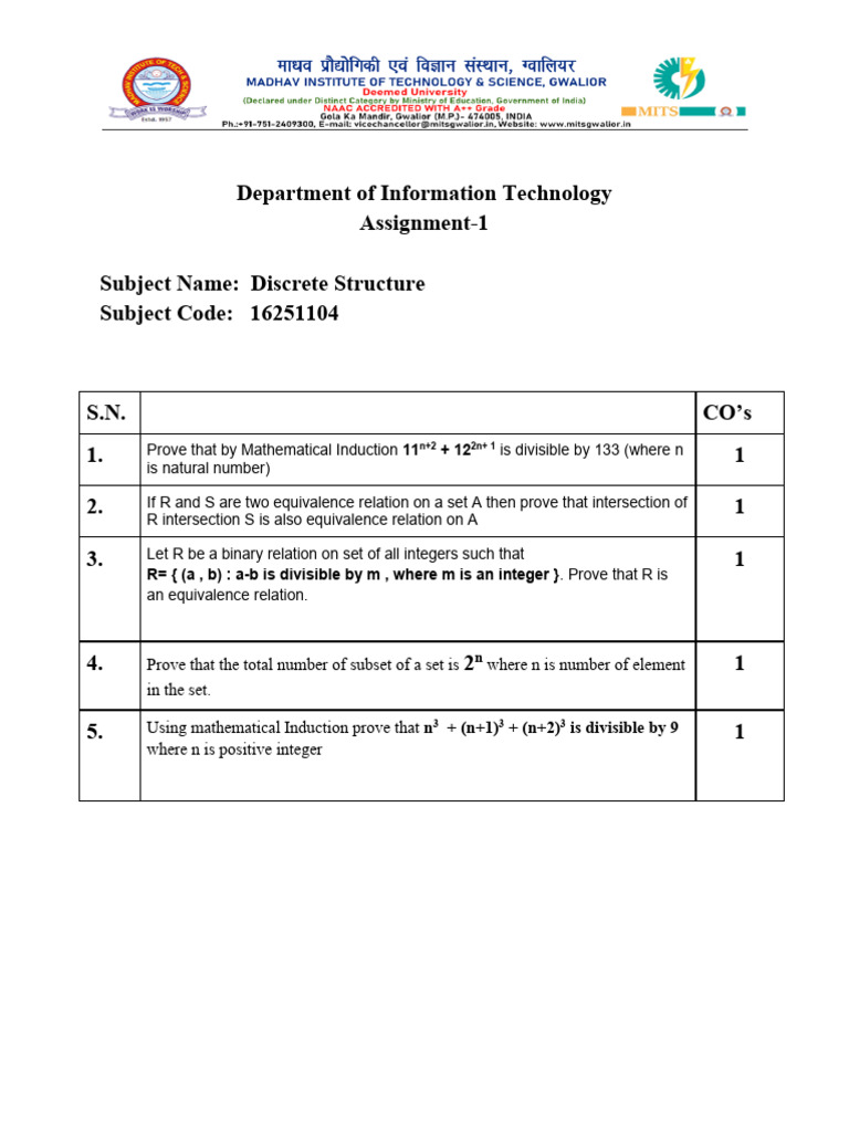 Discrete Structures Assignment on Induction | PDF