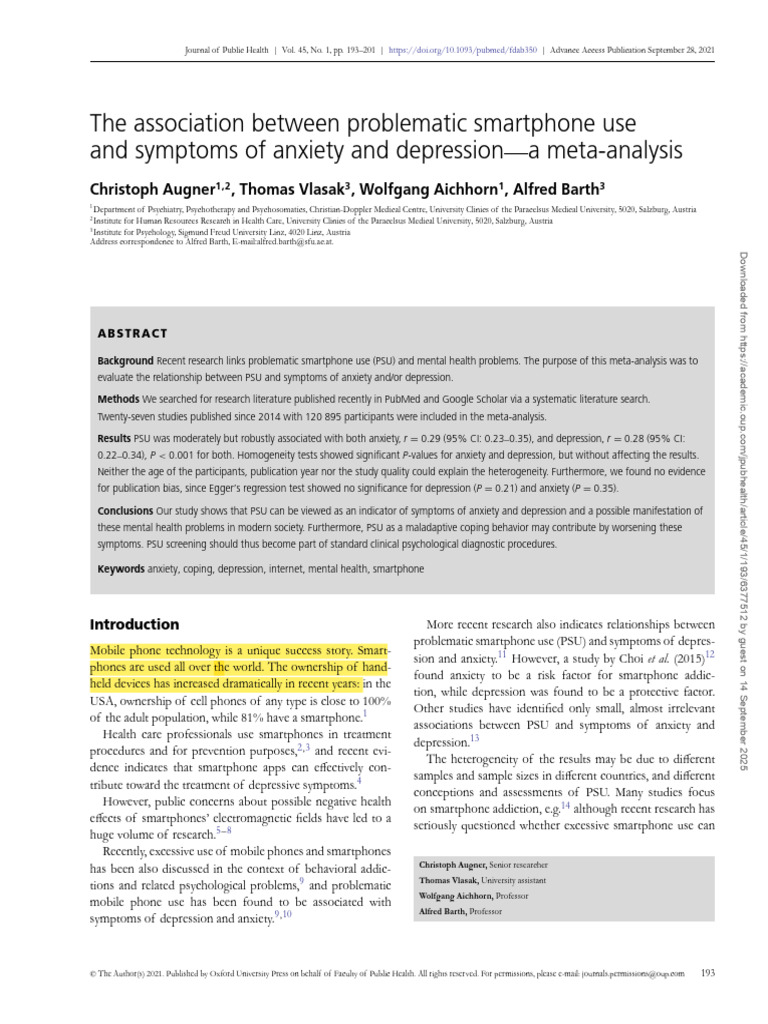 Problematic Smartphone Use and Mental Health | PDF | Prefrontal Cortex ...