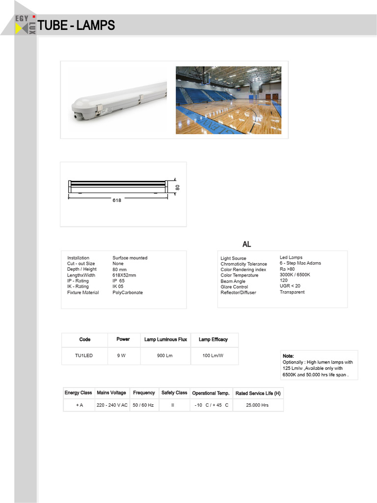 Indoor Tube Lamp Specifications Data Sheet | PDF