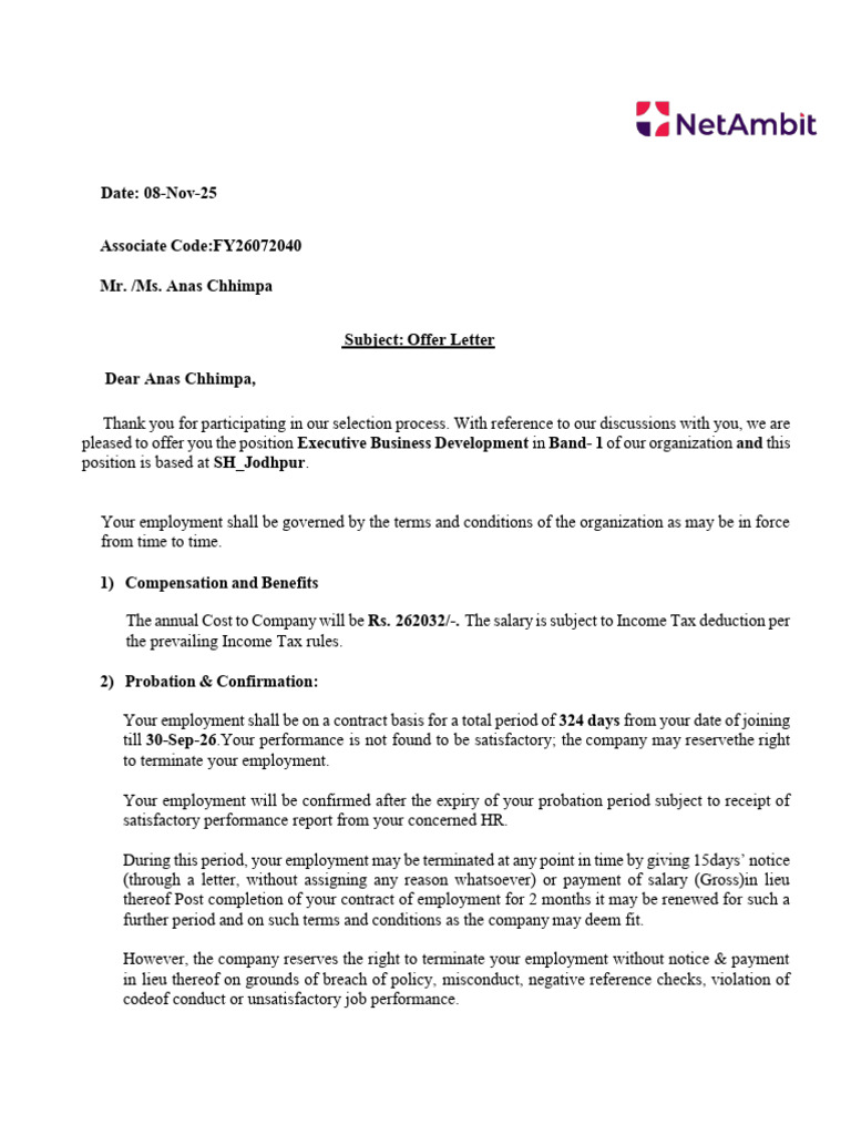 Executive Business Development Offer Letter | PDF | Identity Document ...