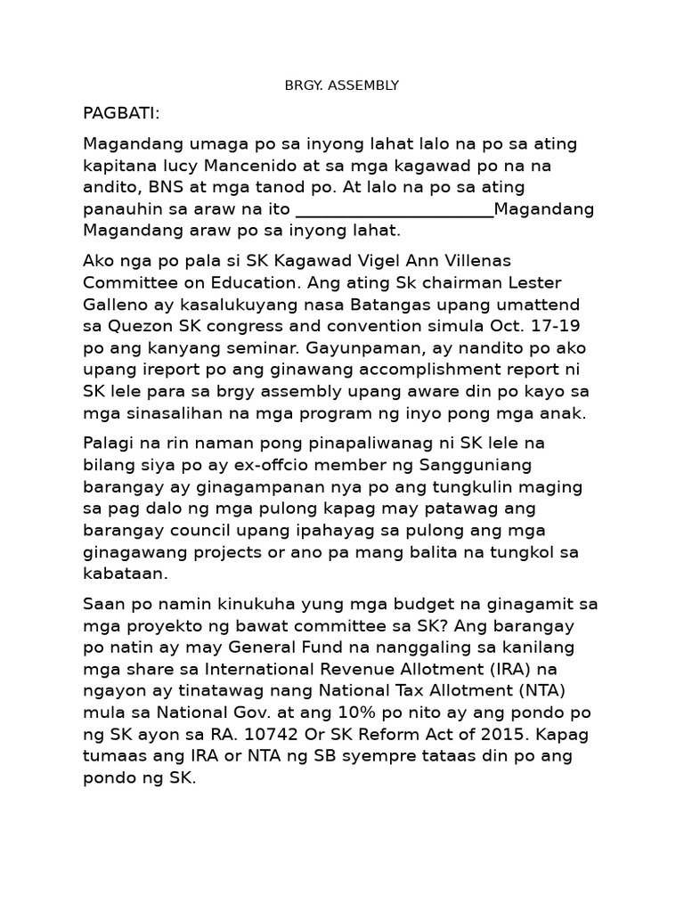 Script for Brgy Assembly | PDF