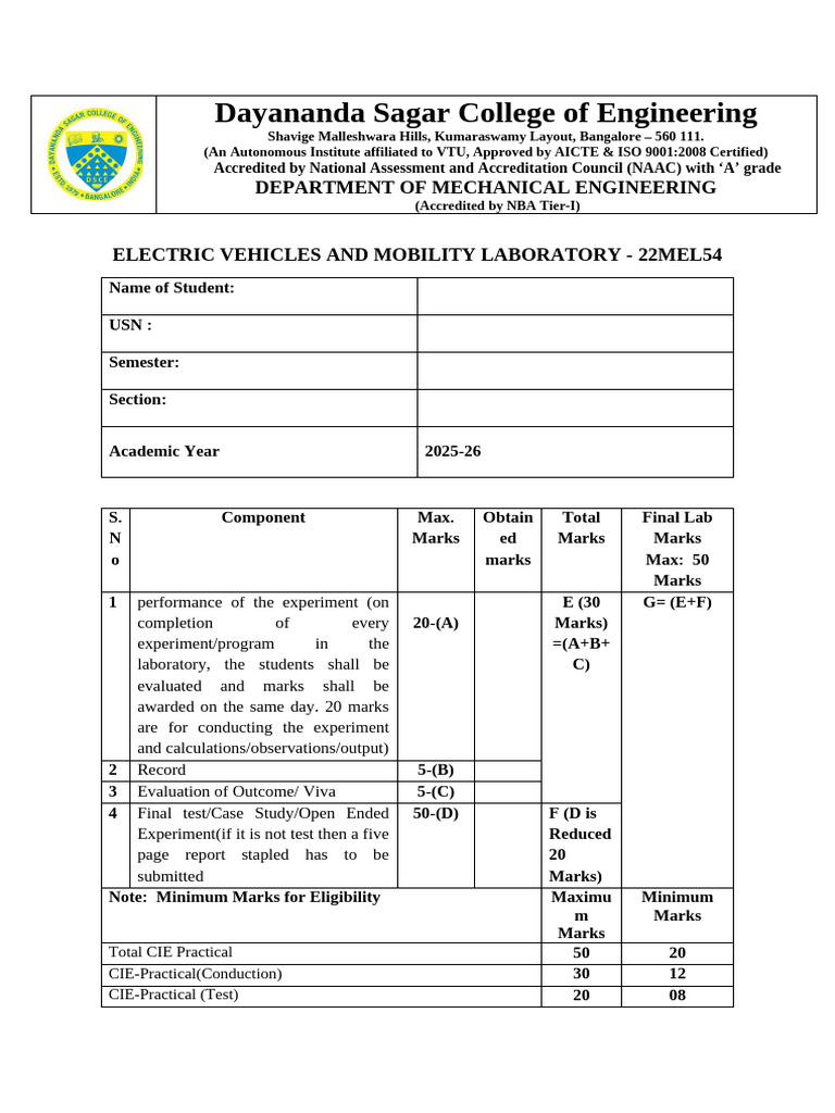 EVMT Lab Marks Scheme | PDF