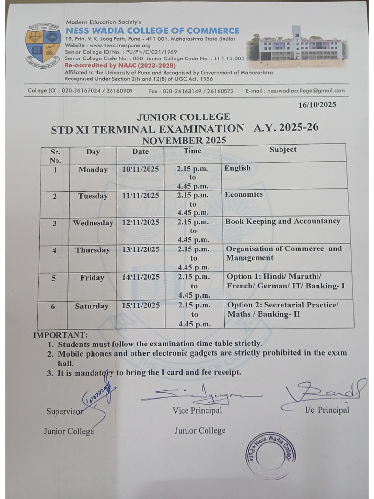 Xi Timetable Term End Nov2025 | PDF