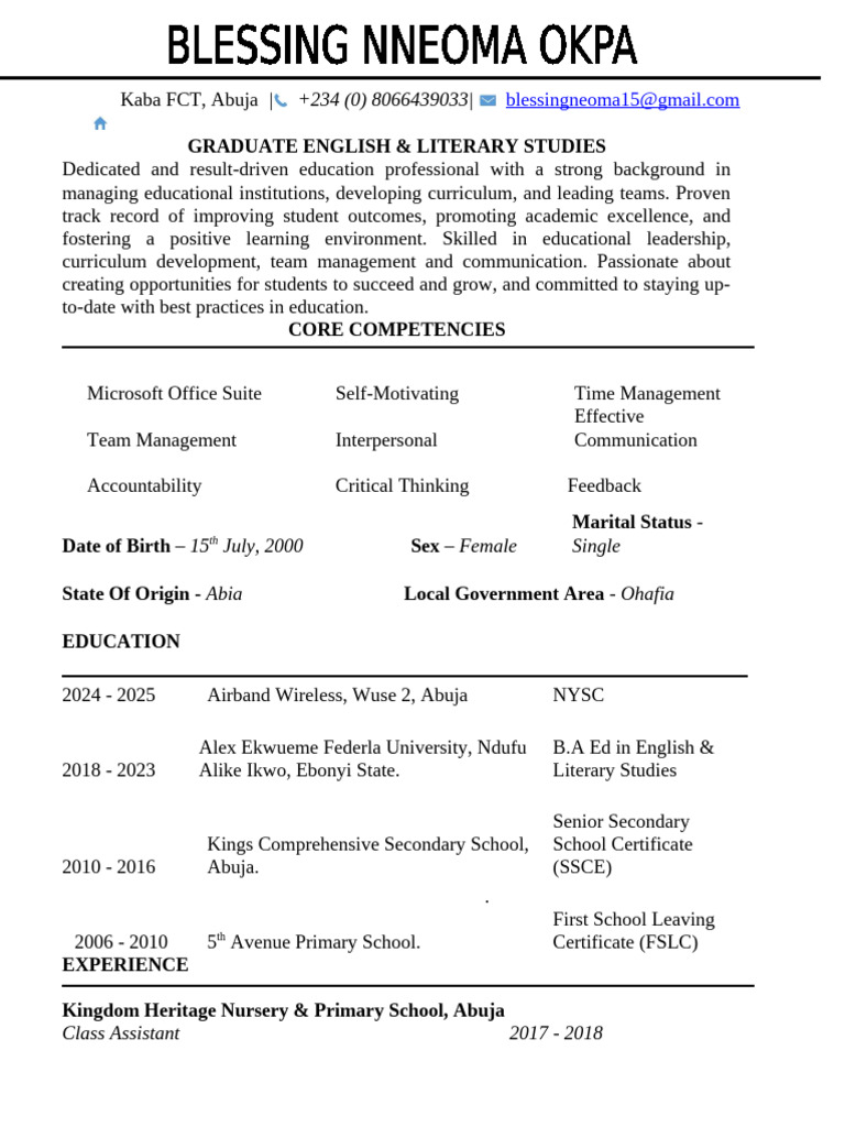 Blessing Okpa Cv | PDF