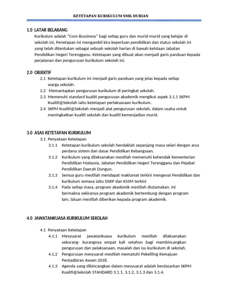 Ketetapan Kurikulum Sekolah 2025 Dmas | PDF