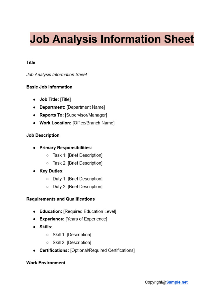 Job Analysis Template for HR Use | PDF