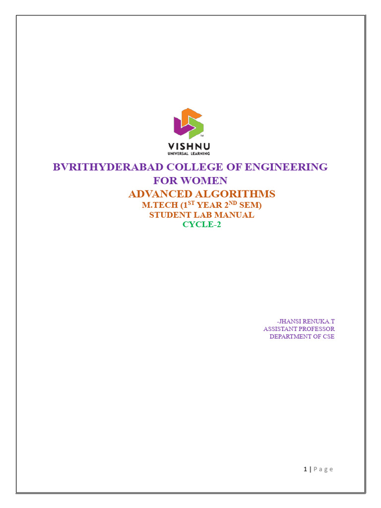 Advanced Algorithms Lab Manual | PDF | Discrete Mathematics | Graph Theory