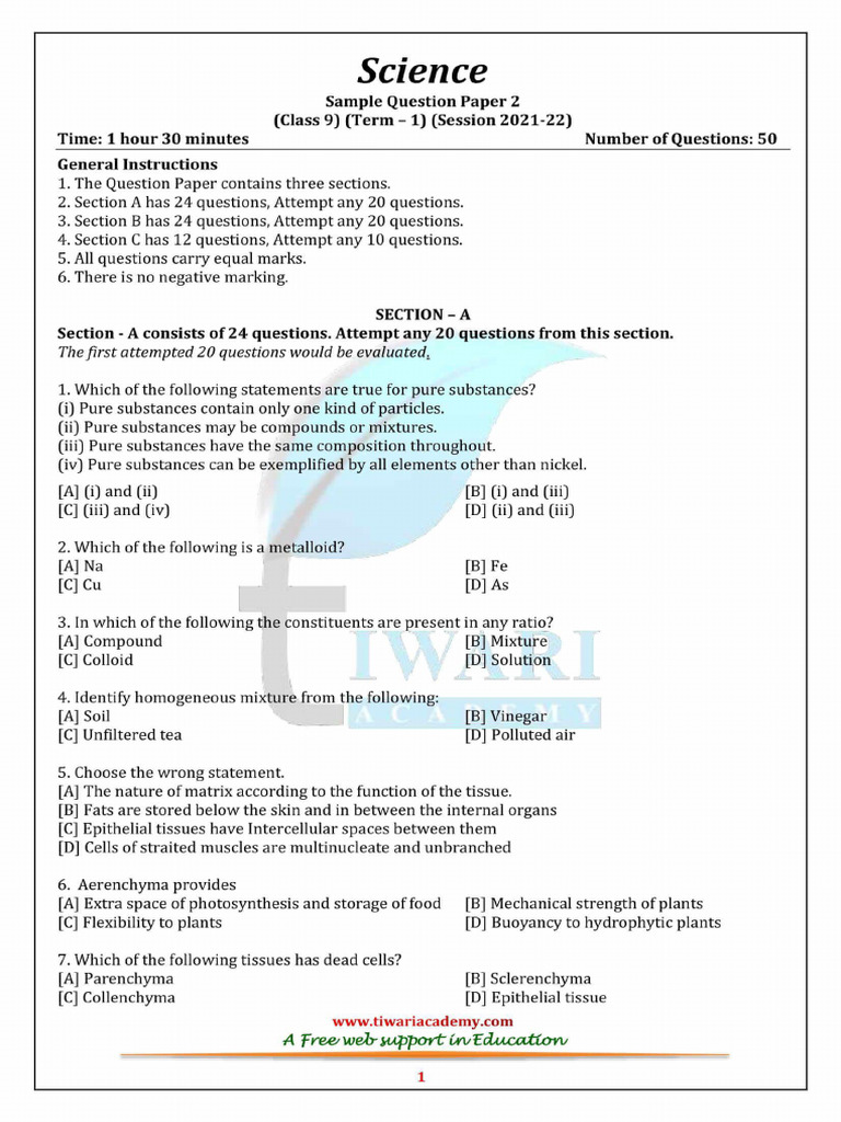 9 Science Sample Papers 2 | PDF