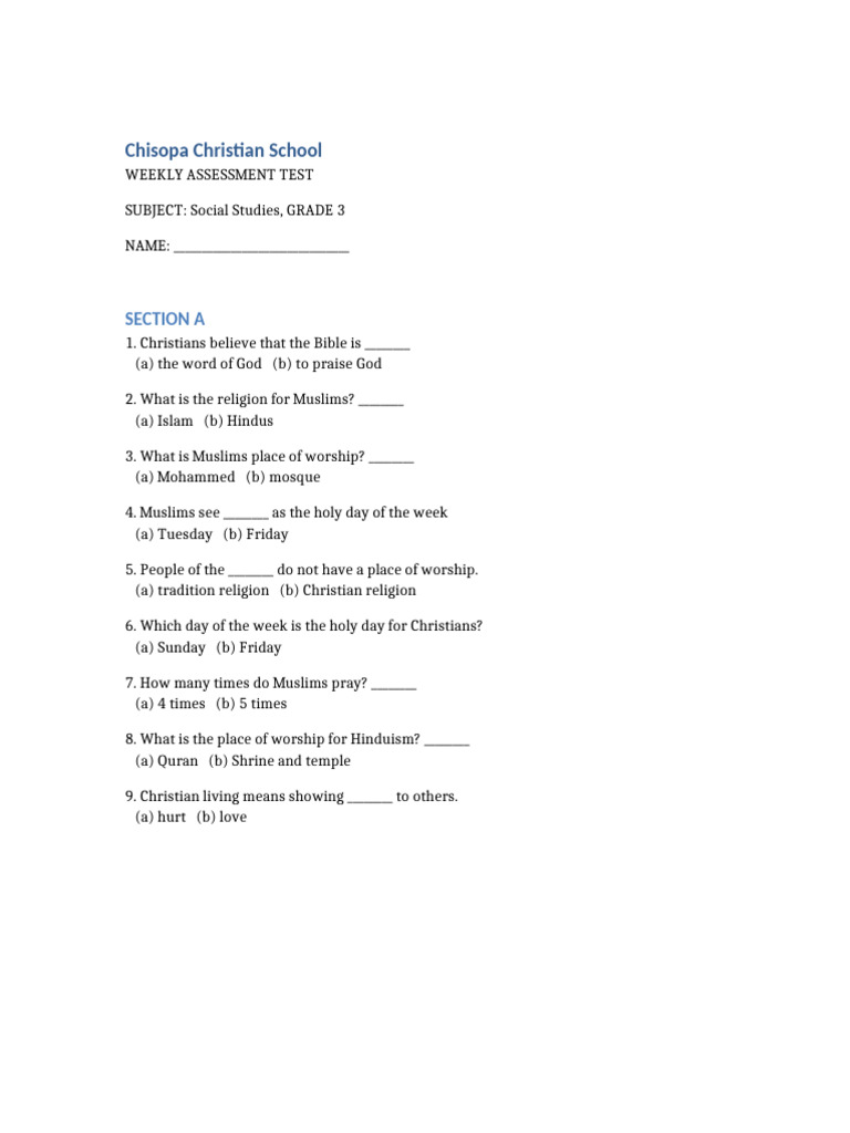 Grade3 Social Studies Test | PDF