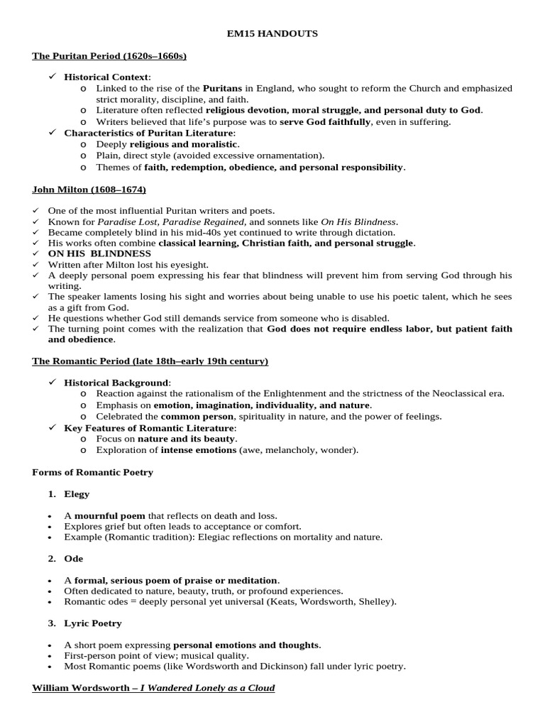 MID HANDOUTS | PDF | Romanticism | Poetry