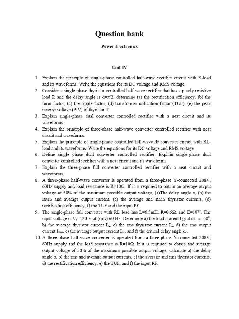 Question Bank 1 | PDF | Rectifier | Power Inverter