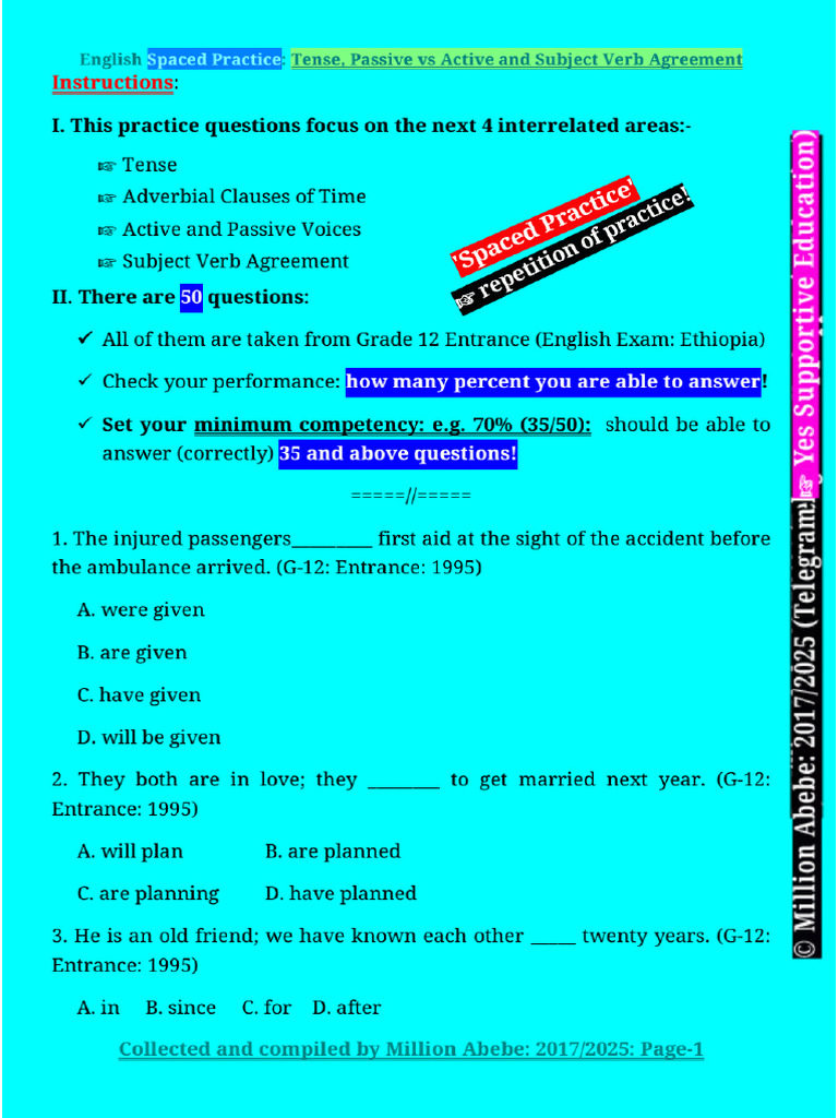 New English - G-12 Entrance Questions With Short Note and Answers ...