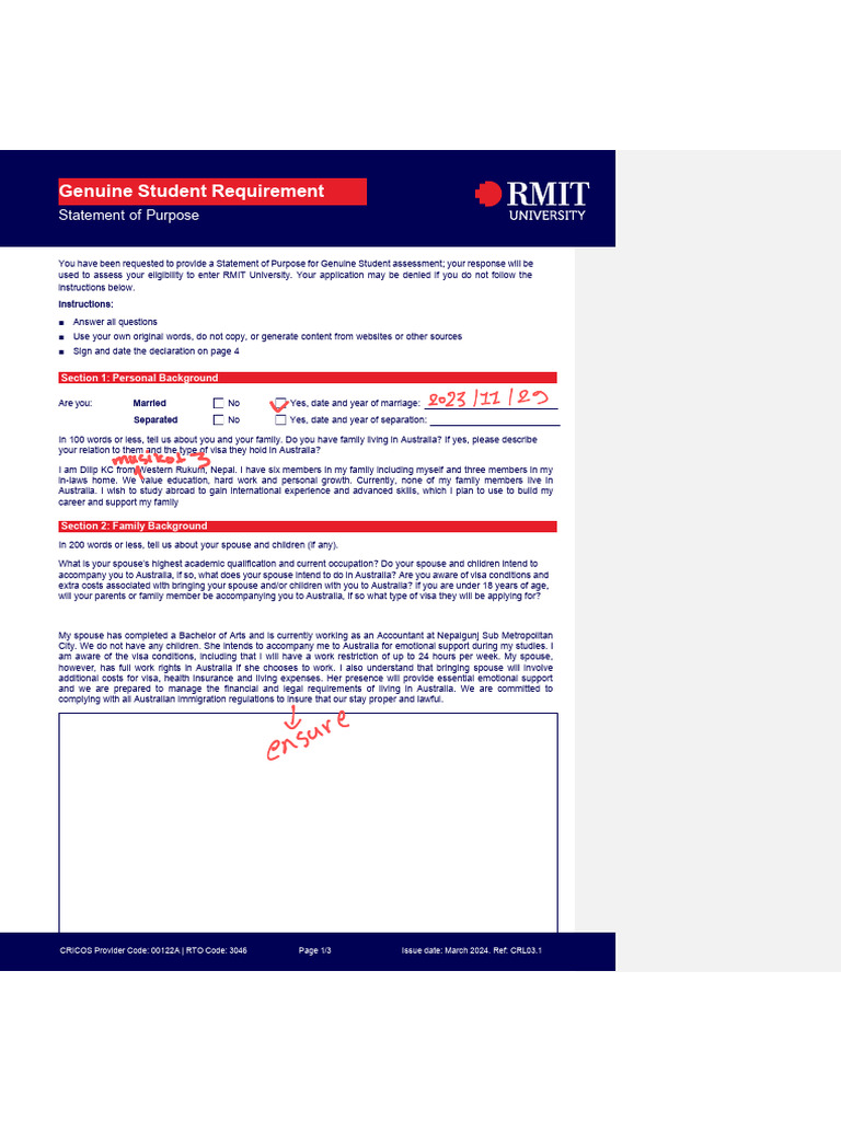 RMIT SSVF Statement of Purpose - March 2024 (AutoRecovered) | PDF ...