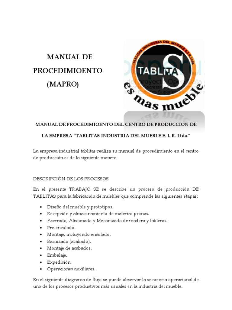 Manual de Procedimientos de Producción Muebles | PDF | Perforar ...