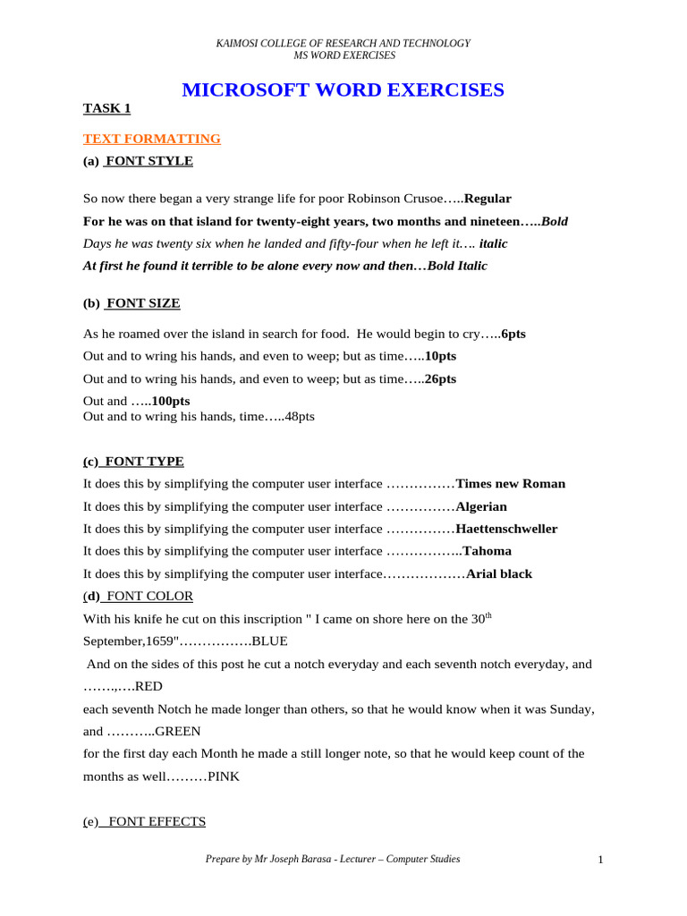 Word Exercises 2023 | PDF | Microsoft Word | Typefaces