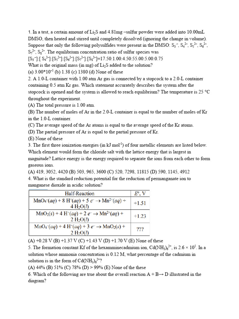 Chemical Equilibrium and Reactions Analysis | PDF | Acid | Buffer Solution