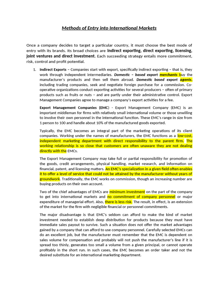 Methods of Entry | PDF | Franchising | License