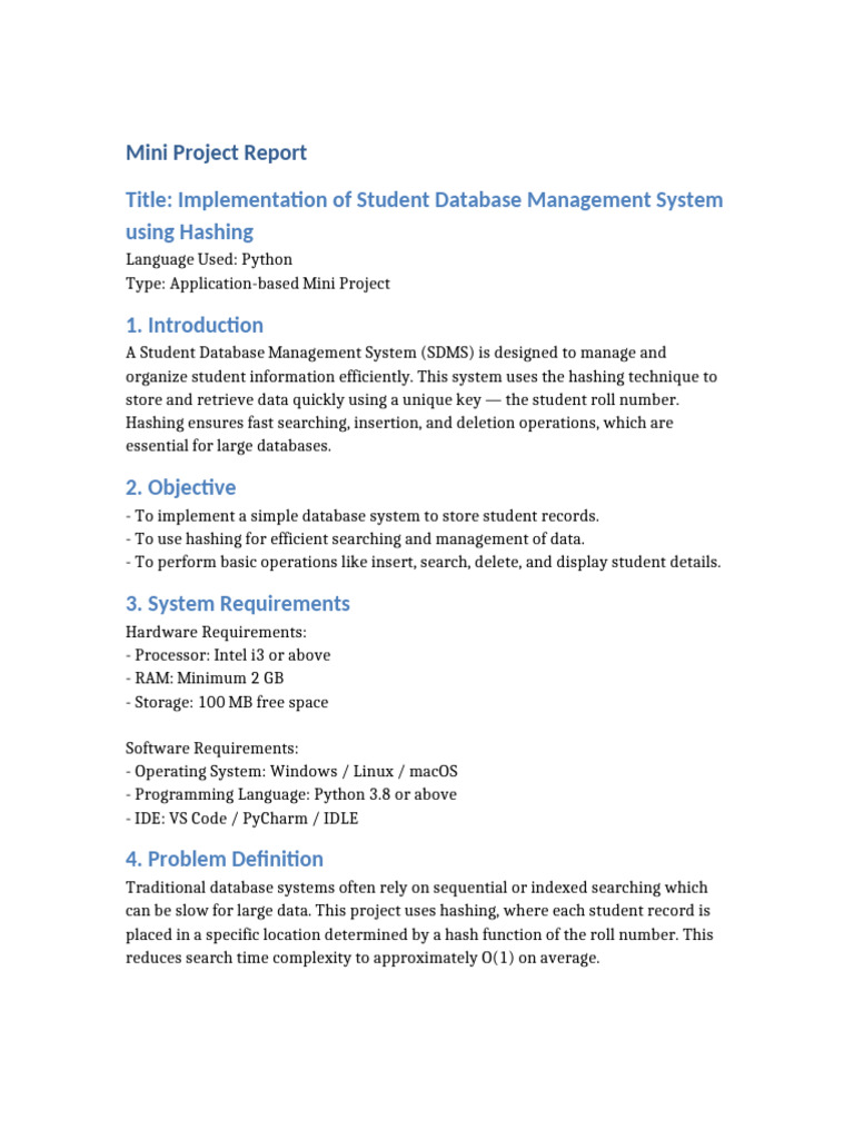 Student Database Management Hashing | PDF | Databases | Computer Data