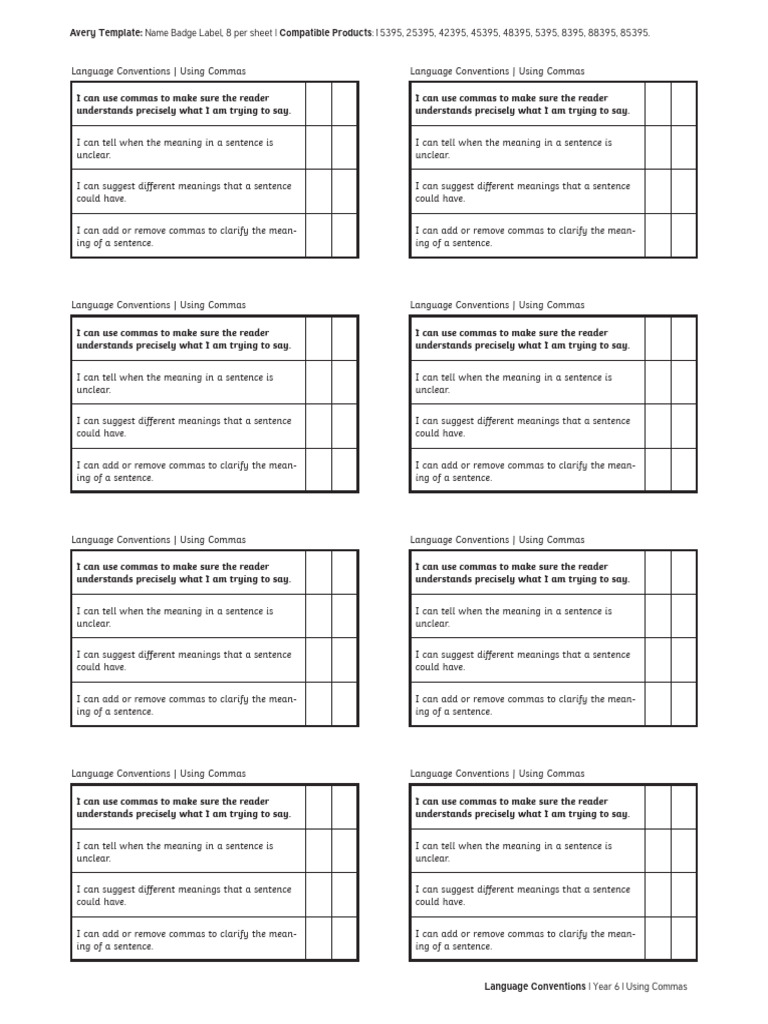 Success Criteria Grids Using Commas | PDF | Comma | Linguistics