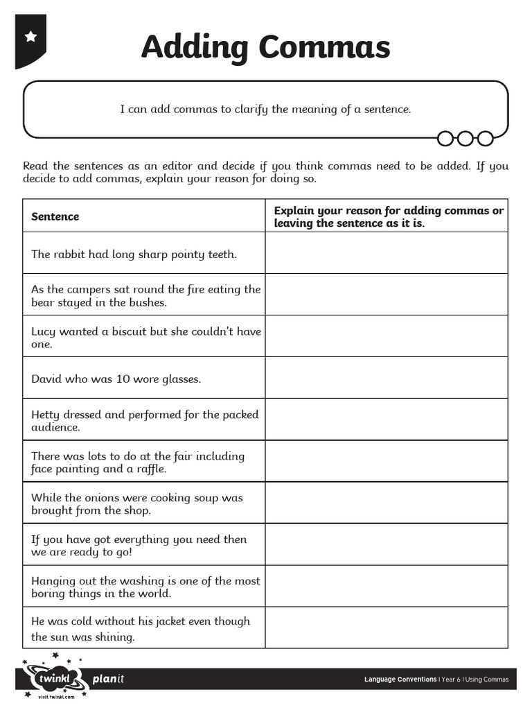 Activity Sheet Adding Commas | PDF | Comma | Sentence (Linguistics)