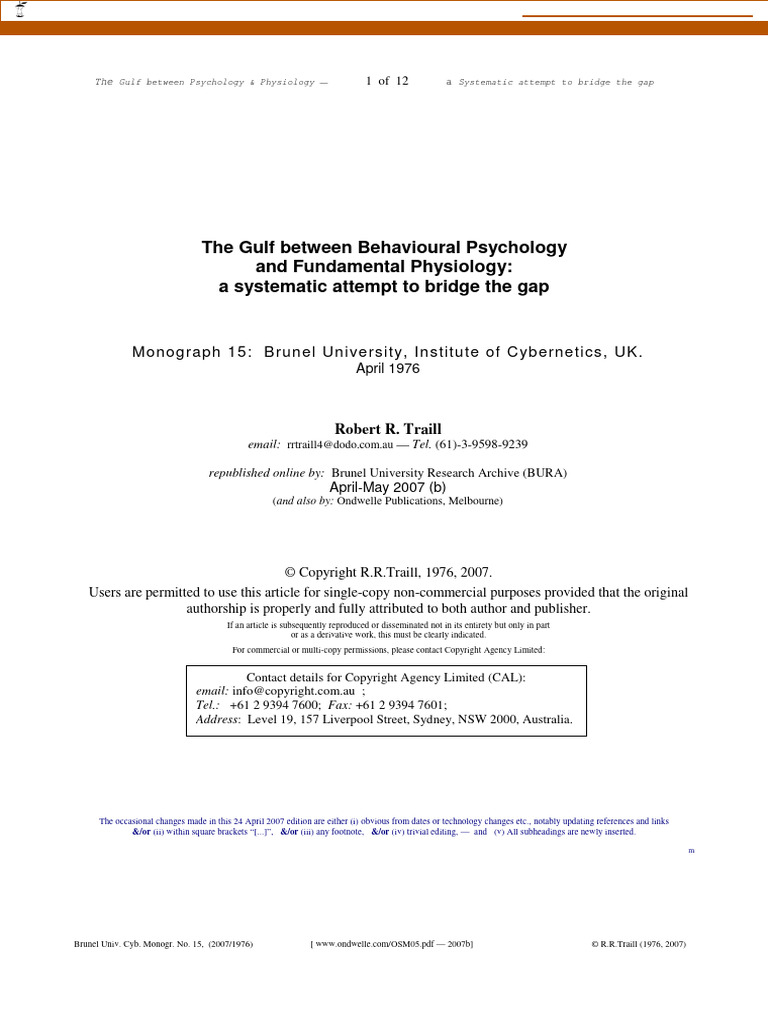 Bridging Psychology and Physiology | PDF