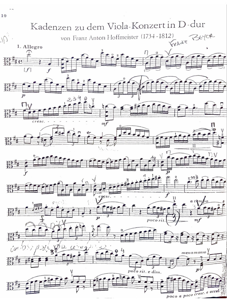 Hoffmeister Concerto Viola Cadencia Franz Beyer PDF Free | PDF