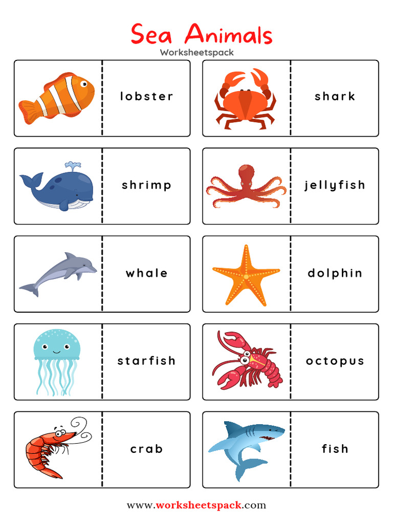 ESL Sea Animals Domino Game 1 | PDF