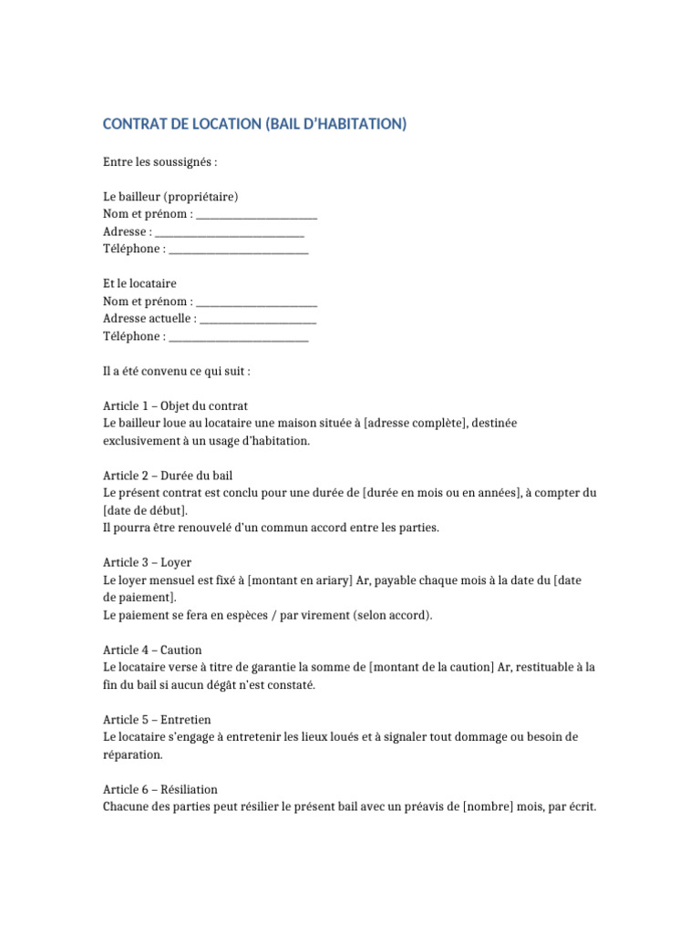 Exemple de contrat de location | PDF