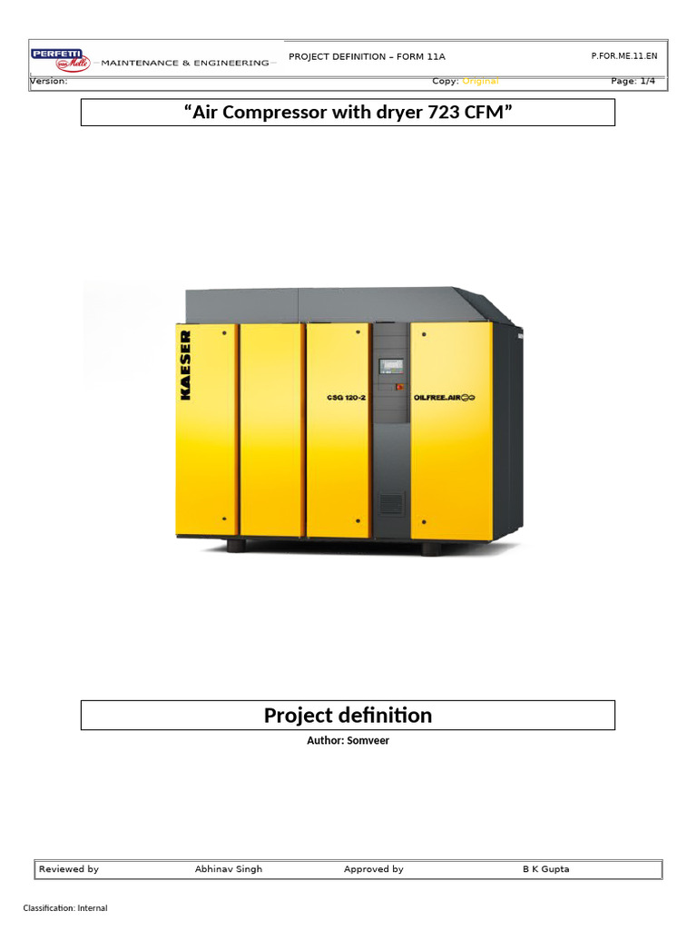 Project Definition - Air Compressor with dryer 723 CFM | PDF