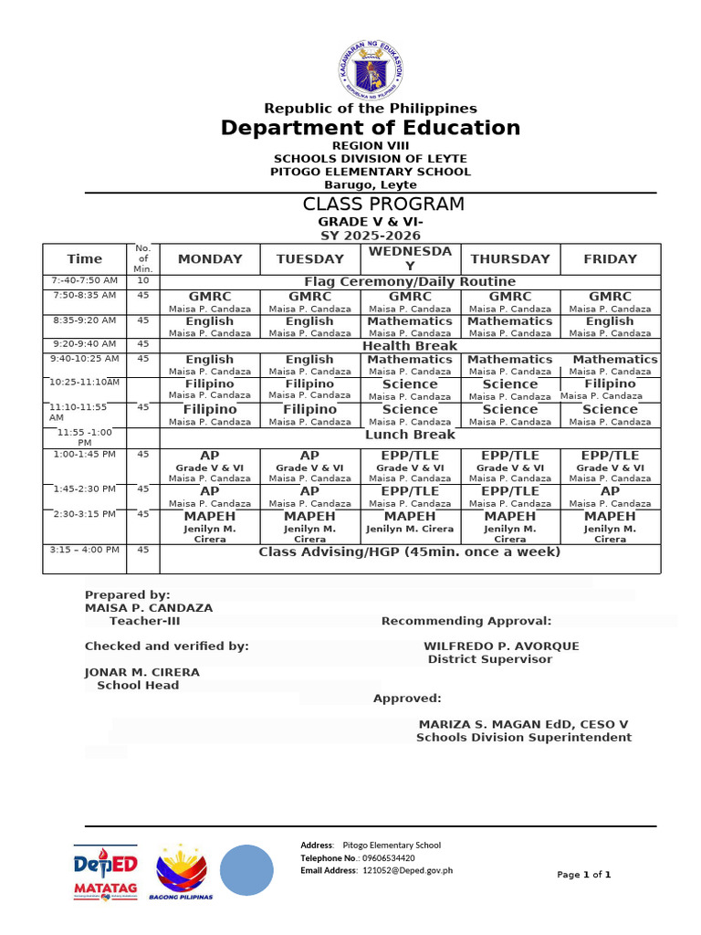 Grade V & VI Class Program 2025-2026 | PDF | Philippines | Asia
