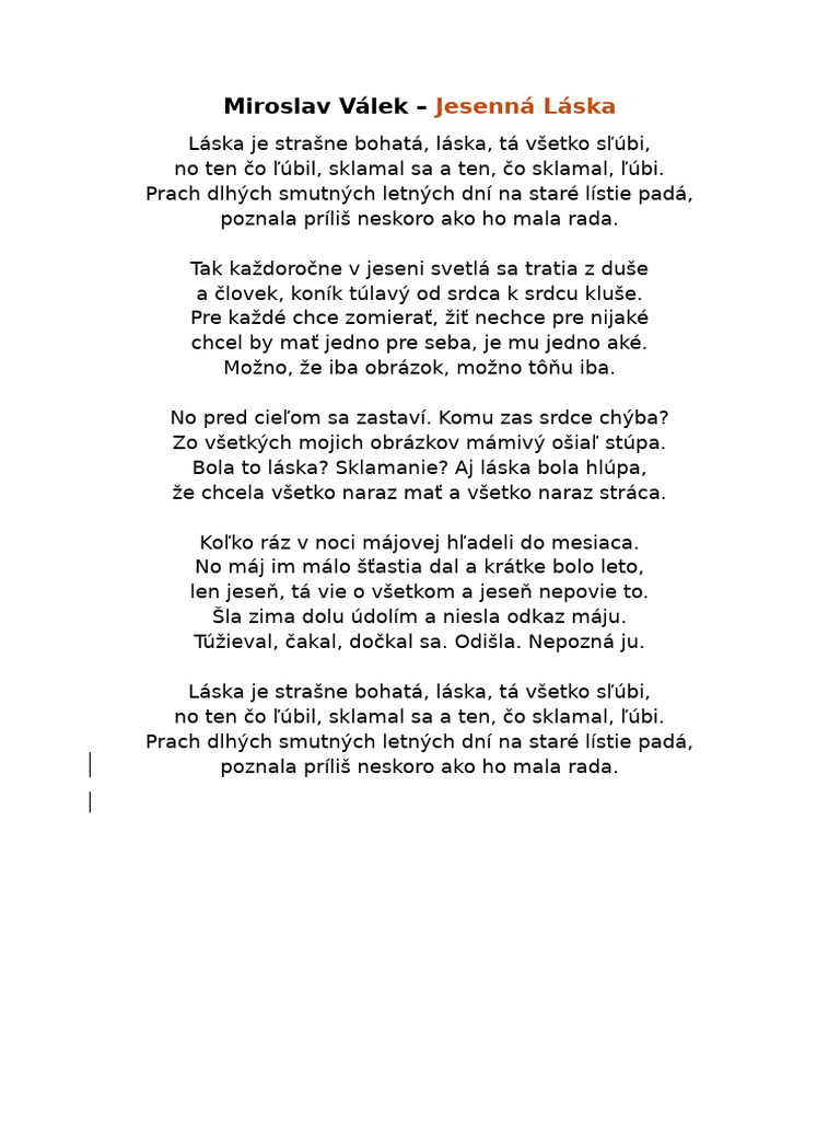 Miroslav Válek - Jesenná Láska | PDF