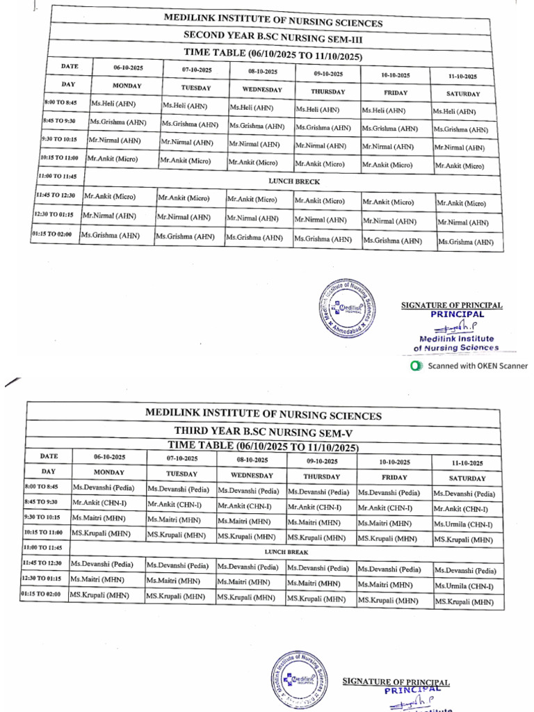 Time Table 6 To 11 Oct 25 | PDF