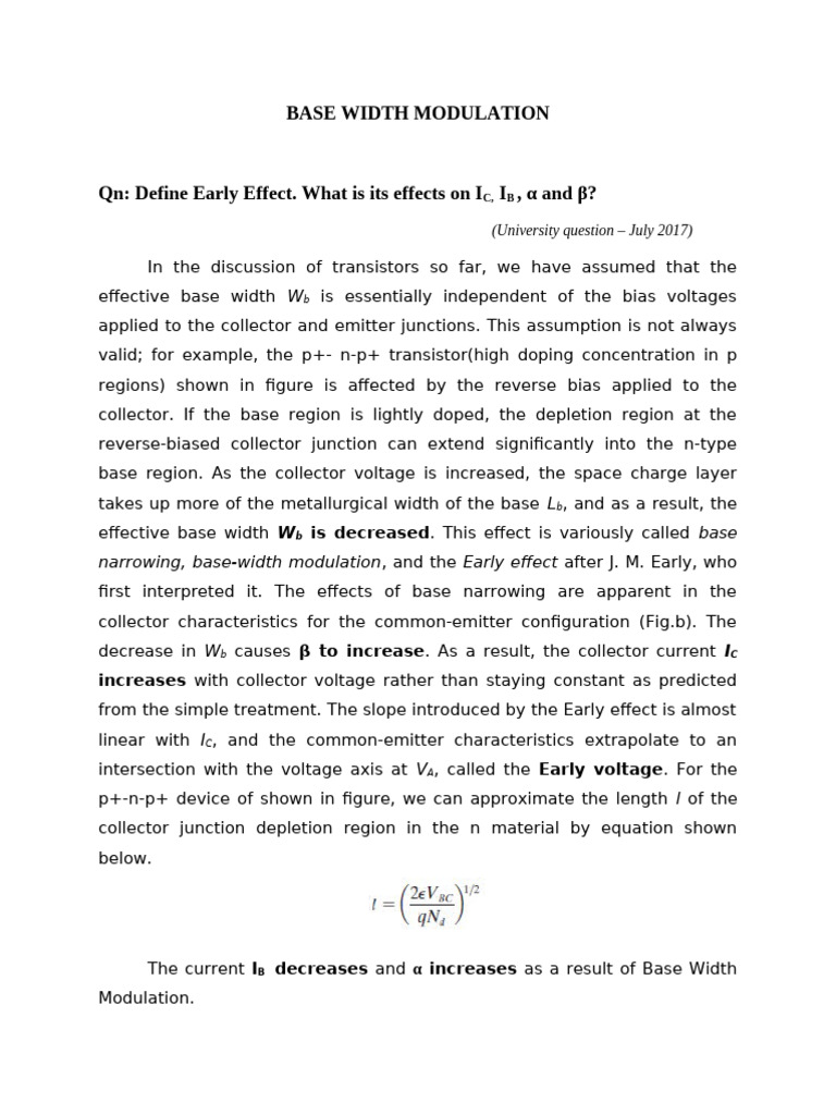 5 Base Width Modulation | PDF | P–N Junction | Electrical Resistance And Conductance