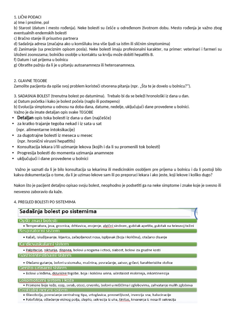 Anamneza I Status Za Infektivne | PDF