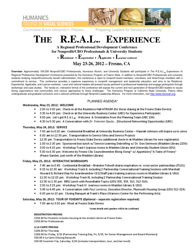 REAL Experience Overview and Agenda | PDF | Dormitory | Further Education