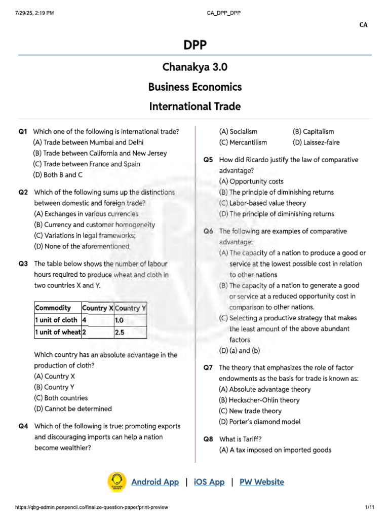 International Trade DPP | PDF