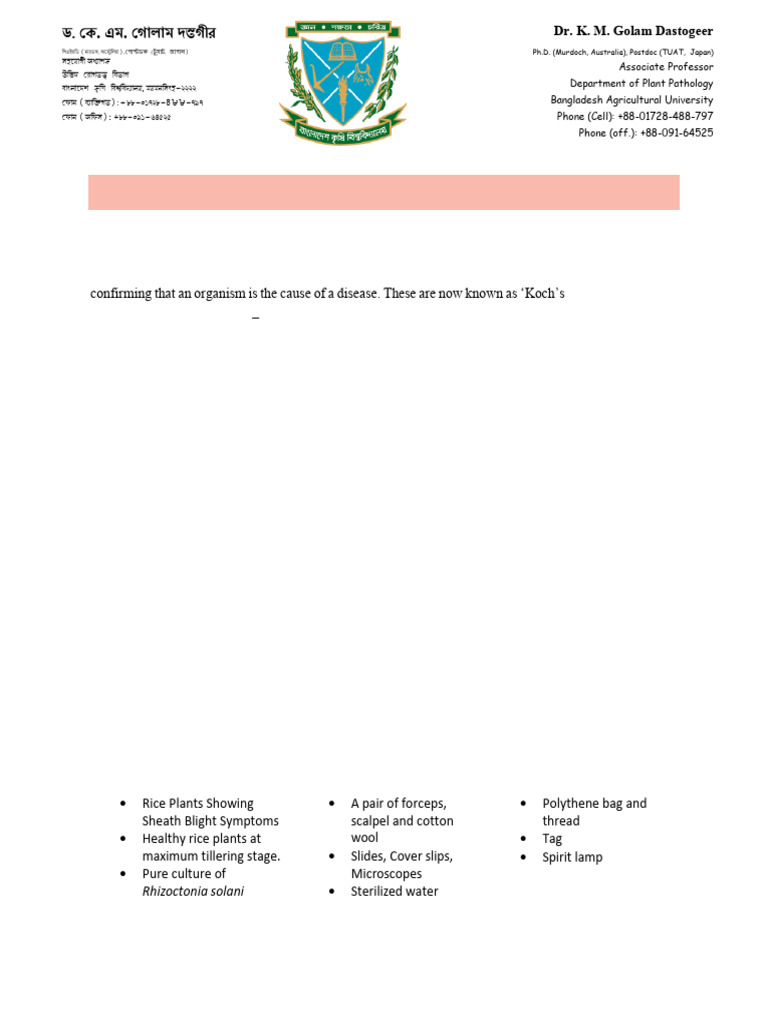 Koch's Postulates Plant Diseases | PDF | Infection | Pathogen
