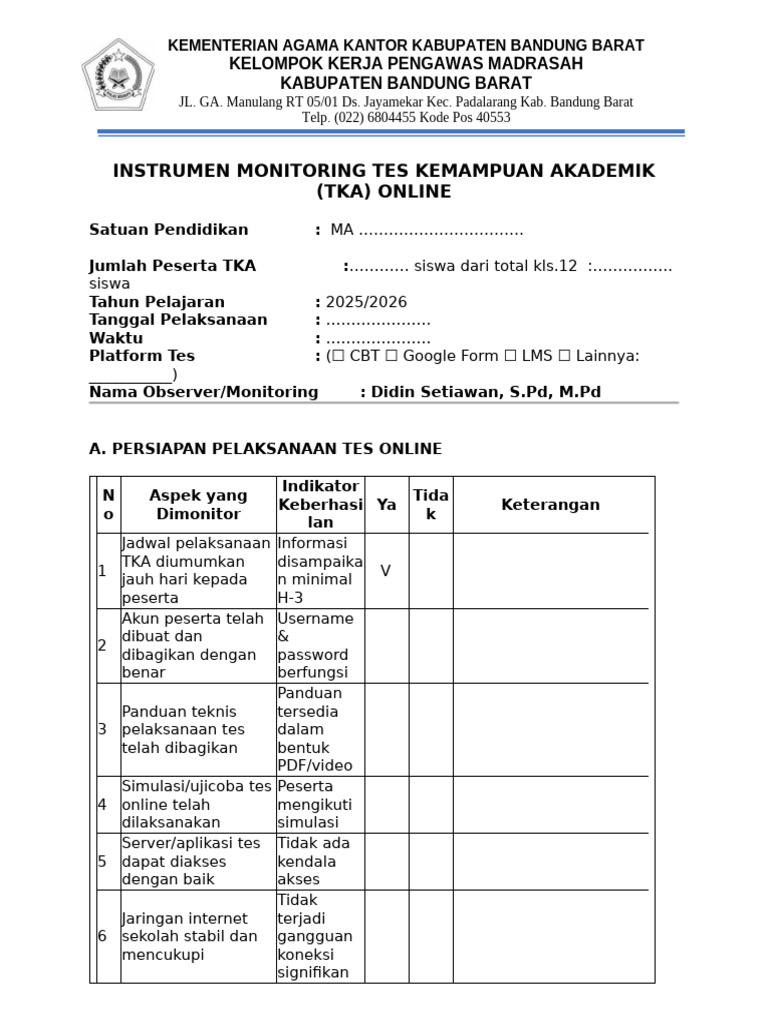 Monitoring Tes Kemampuan Akademik Online | PDF