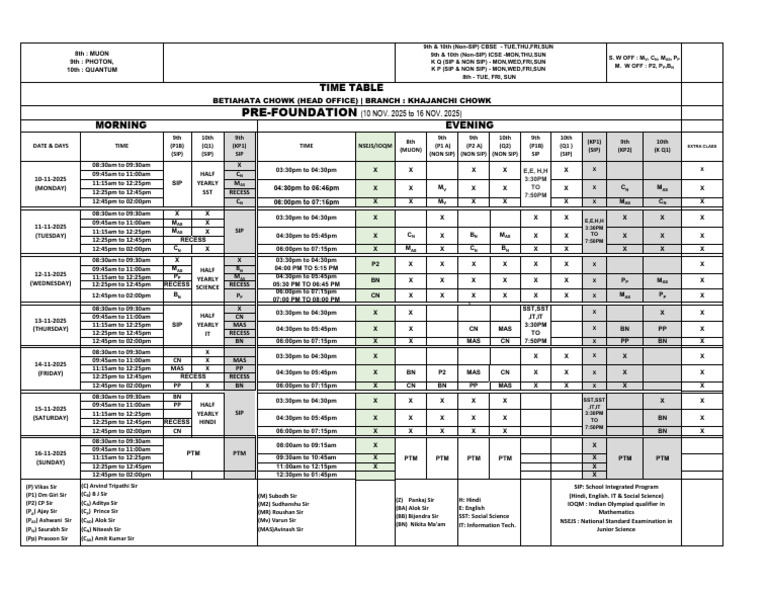 Pre-Foundation Class Schedule 2025 | PDF