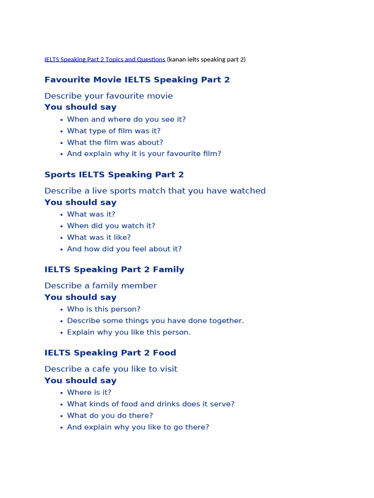 IELTS Speaking Part 2 Topics Guide | PDF